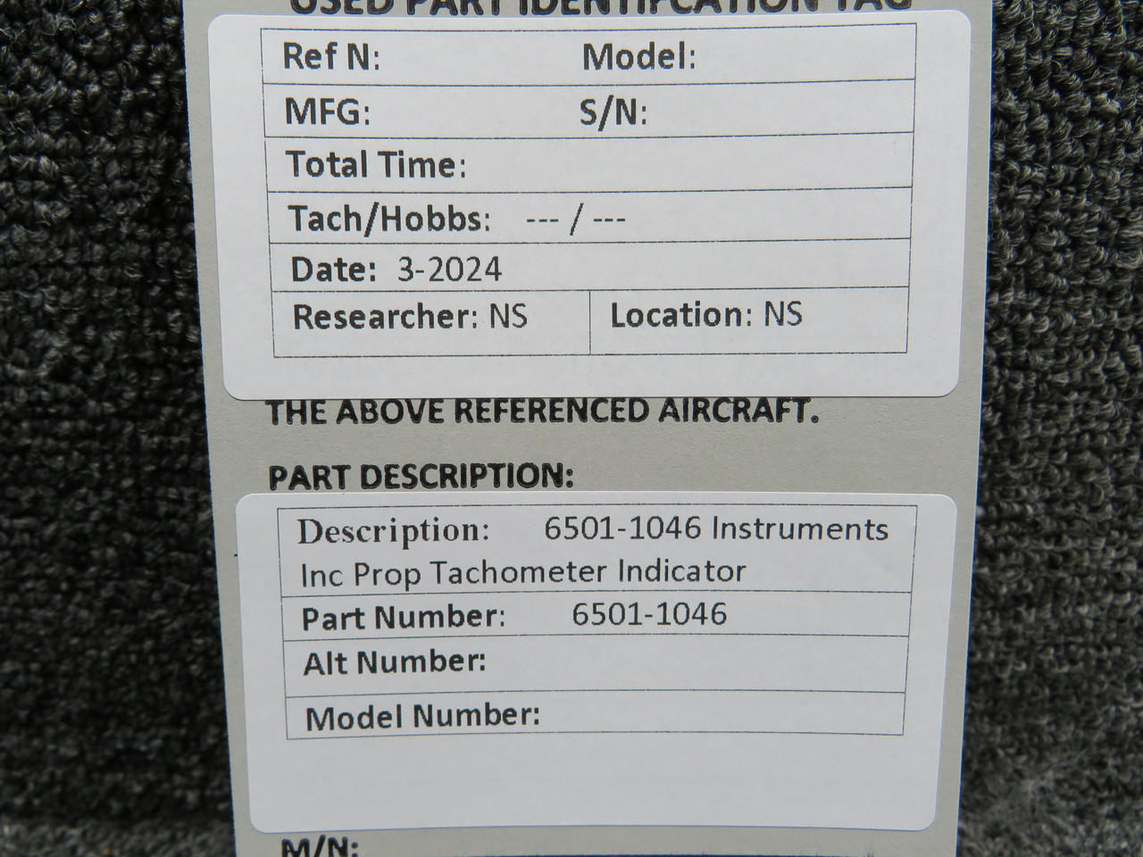6501-1046 Instruments Incorporated Tachometer Propeller Indicator