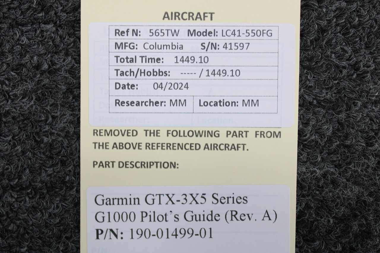 190-01499-01 Garmin GTX-3X5 Series G1000 Pilot’s Guide (Rev. A) For Sale