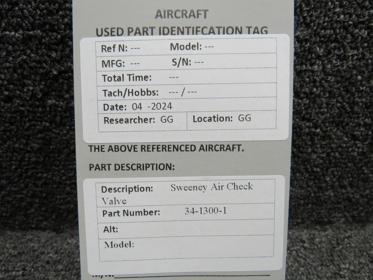 34-1300-1 Sweeney Air Check Valve For Sale