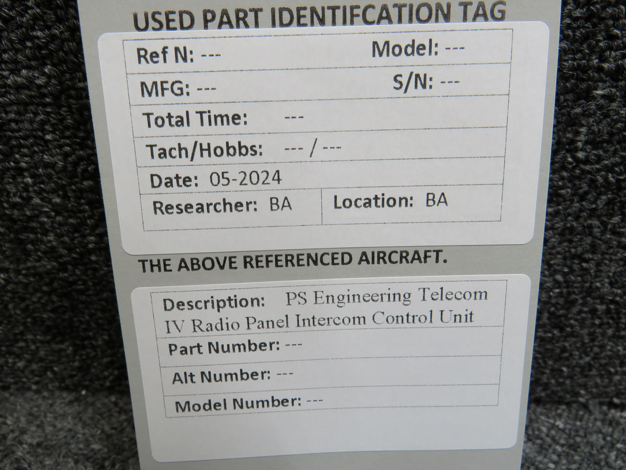 PS Engineering Telecom IV Aircraft Radio Panel Intercom Control Unit