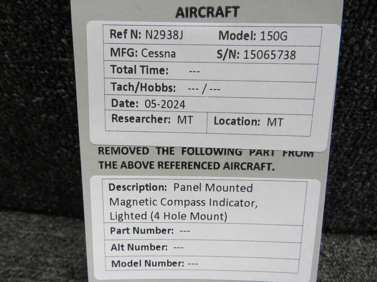 Panel Mounted Magnetic Compass Indicator Lighted 4 Hole Mount No