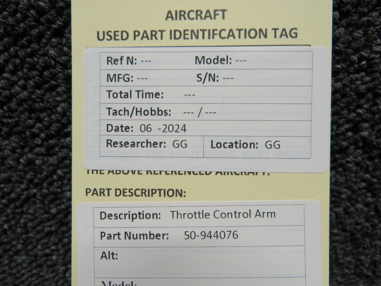 50-944076 Beechcraft Aircraft Throttle Control Arm Assembly