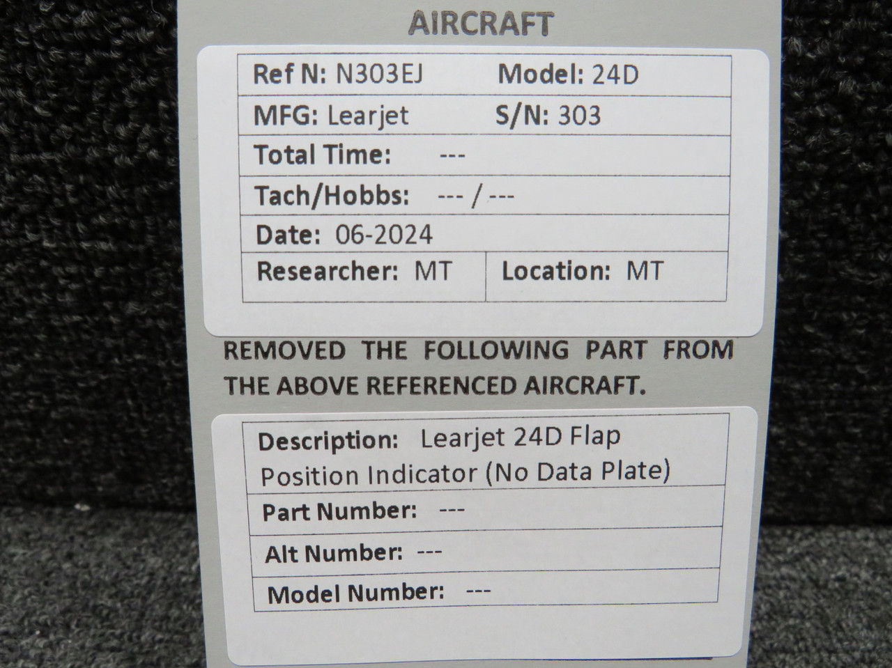 Learjet 24D Flap Position Indicator Assembly without Data Plate