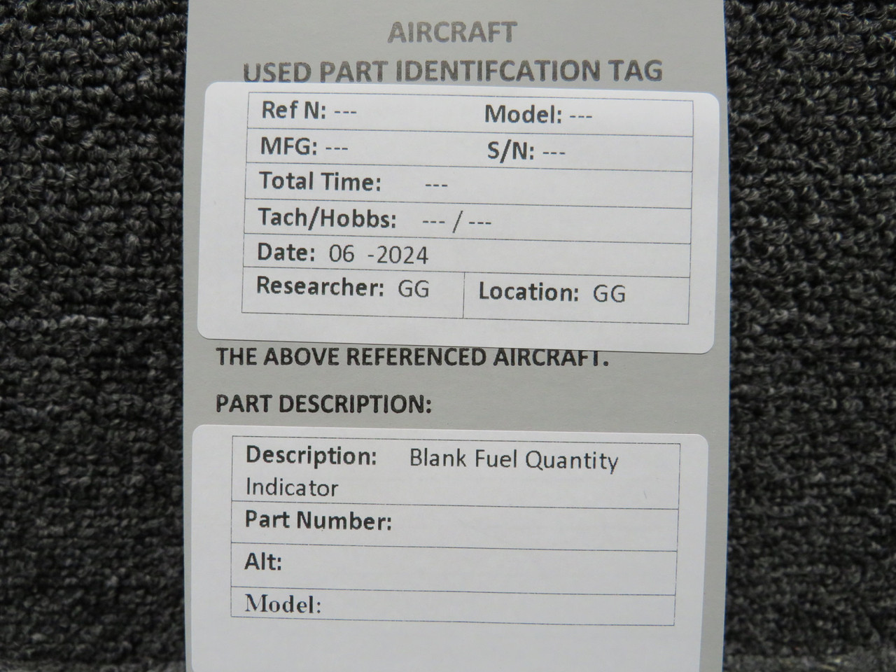Fuel Quantity Gauge Indicator (No Data Plate)