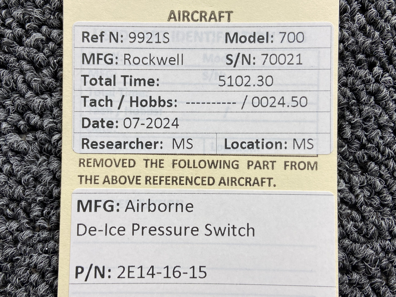2E14-16-15 Airborne De-Ice Pressure Switch | BAS Airplane Parts