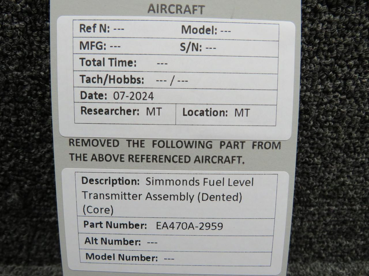 EA470A-2959 Simmonds Dented Fuel Level Transmitter Core Assembly