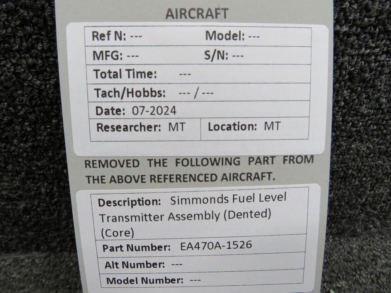 EA470A-1526 Simmonds Fuel Level Transmitter Dented and Core Assembly