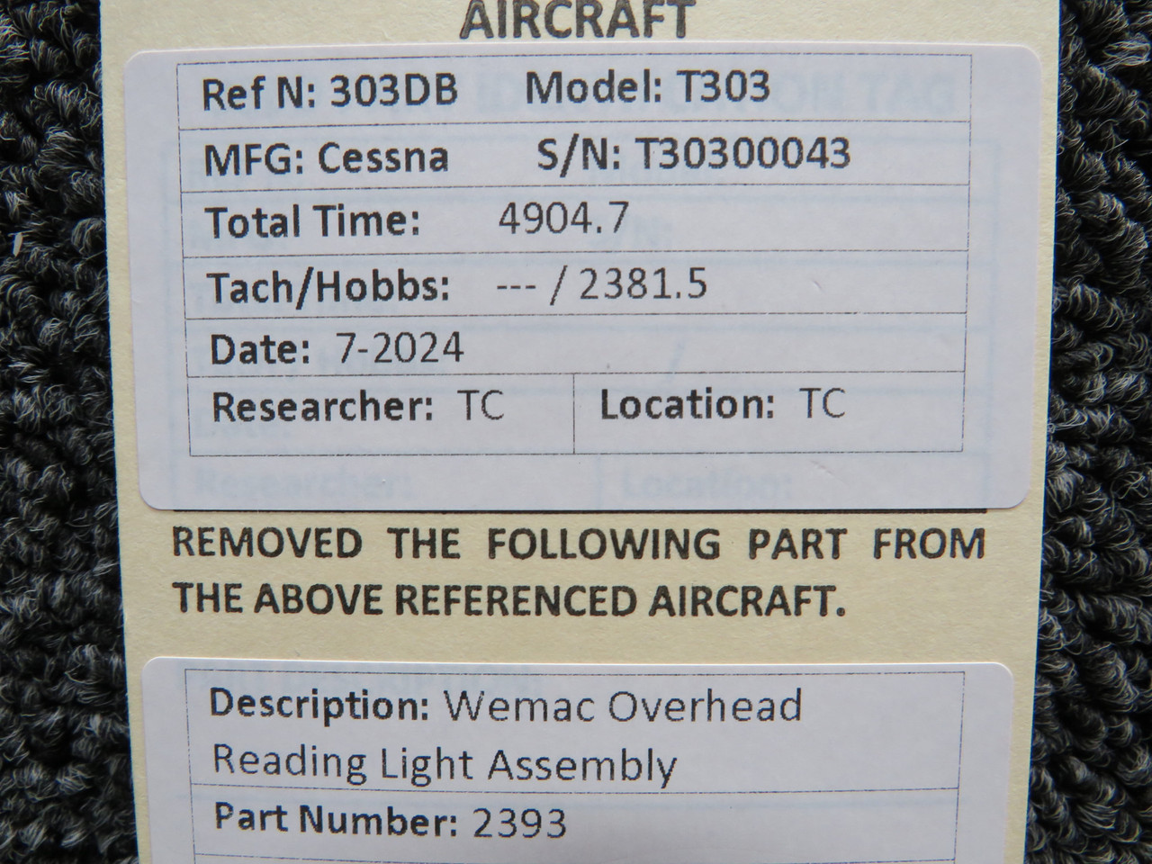 2393 Wemac Overhead Reading Light Assembly For Sale