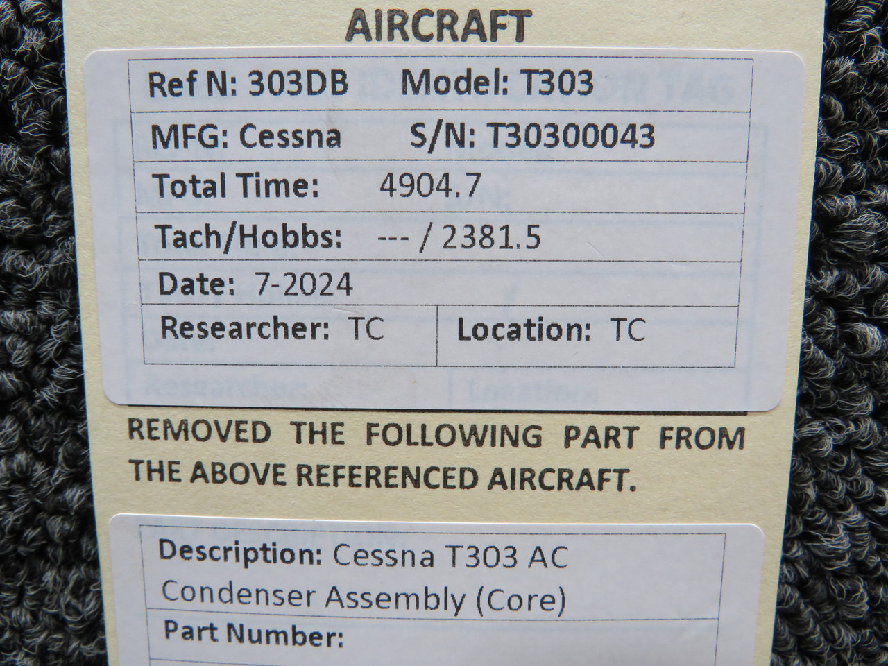 Cessna T303 AC Condenser Assembly (Core) For Sale