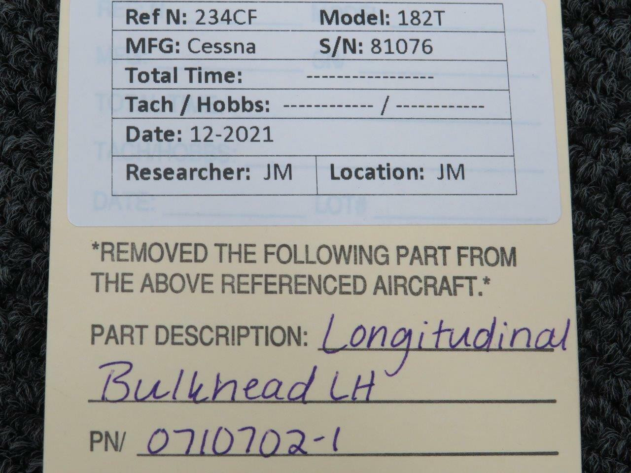 0710702-1 Cessna 182T Longitudinal Bulkhead Assembly LH