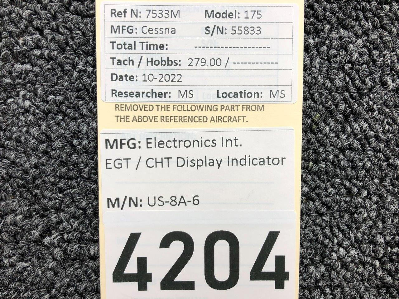 US-8A-6 Electronics Int. EGT / CHT Display Indicator