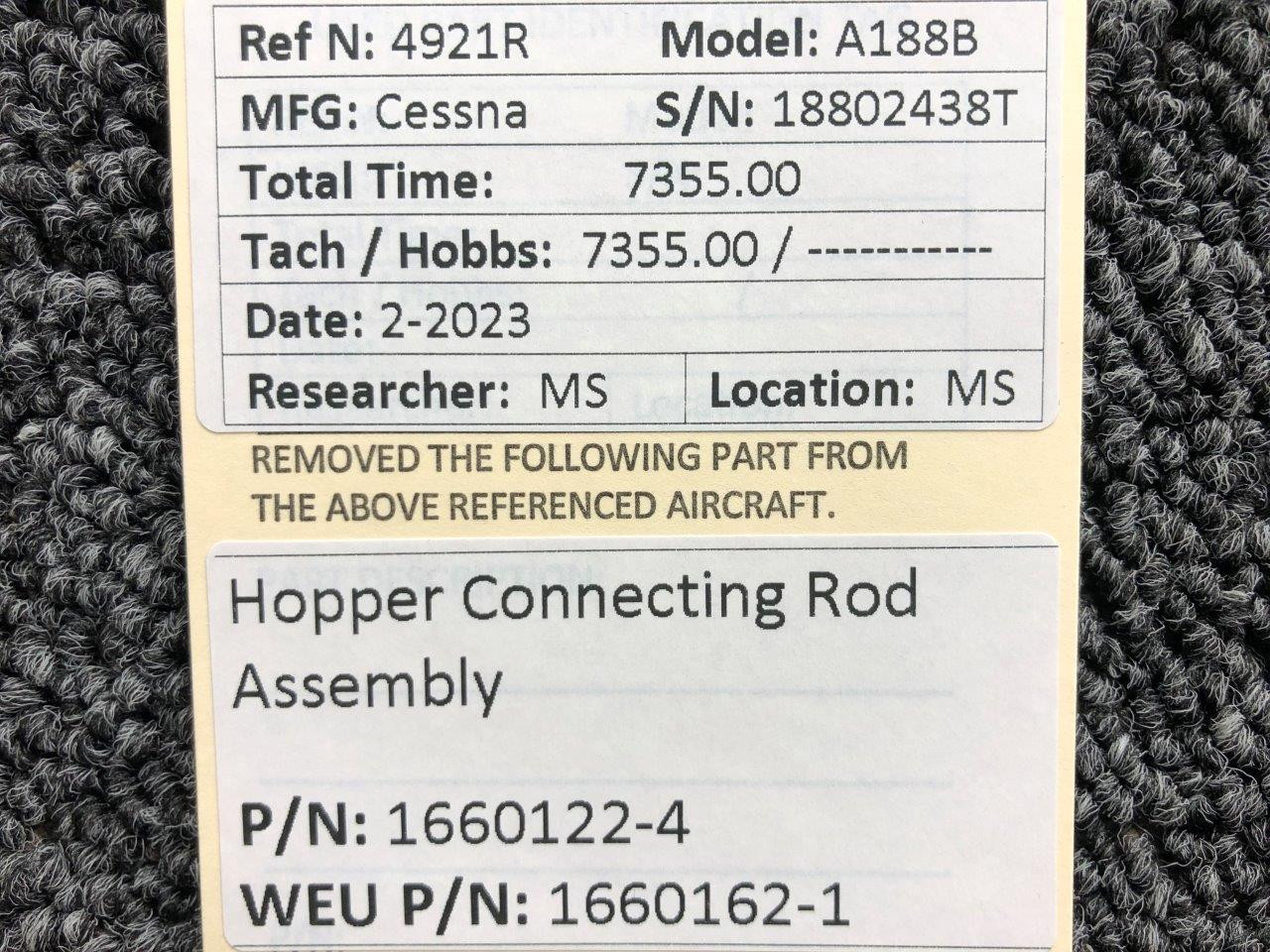 1660122-4 (WEU: 1660162-1) Cessna A188B Hopper Connecting Rod Assembly