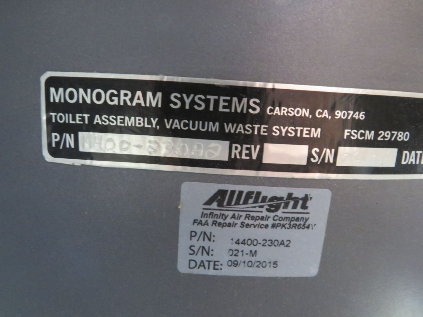 14400-230A2 Monogram Systems Vacuum Waste Management Toilet Assembly Unit