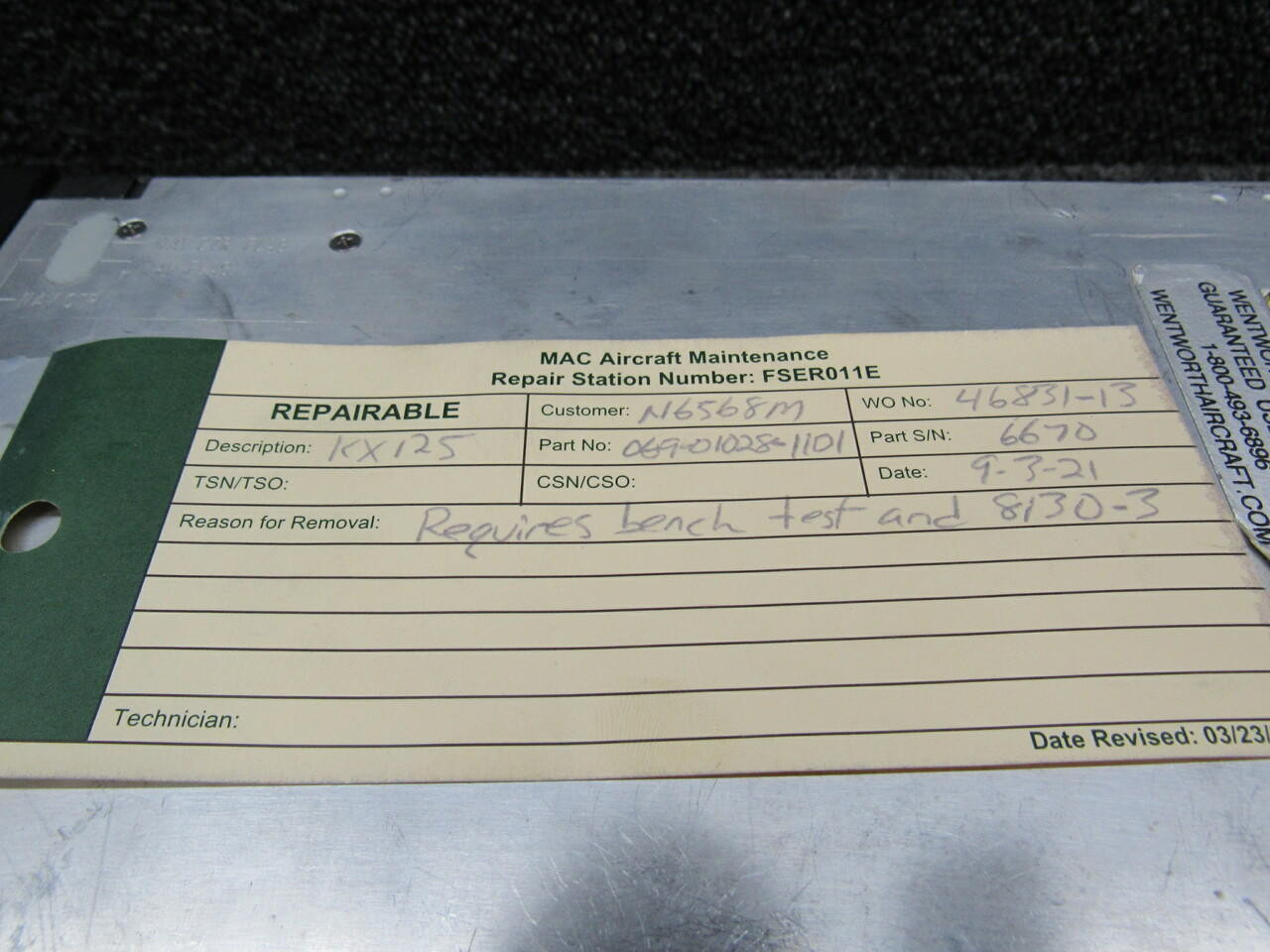 069-01028-1101 Bendix King KX125 VHF Nav / Com Unit W/ Tray (Volts: 14 ...