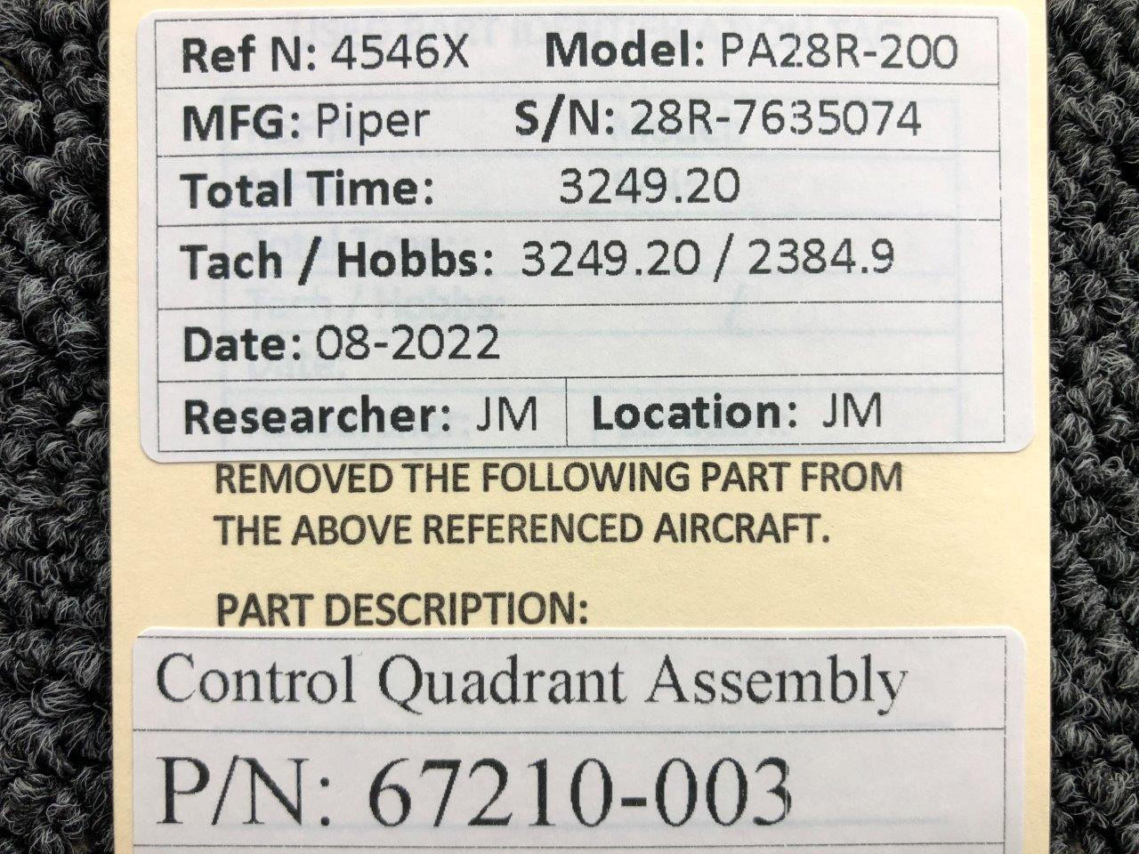 67210-003 Piper PA28R-200 Control Quadrant Assembly