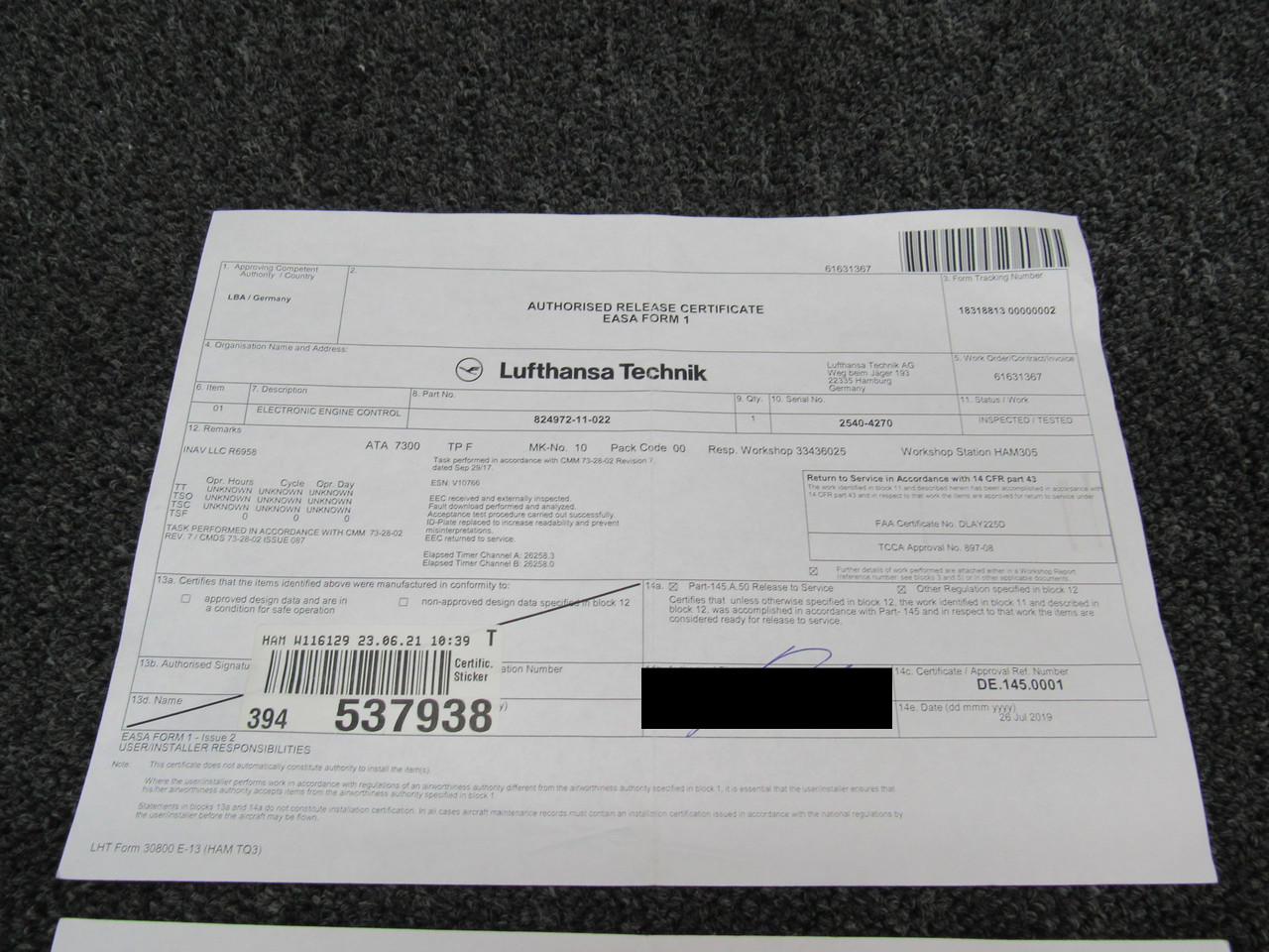 824972-11-022 Hamilton Sundstrand EEC150-40 Electronic Engine Control ...