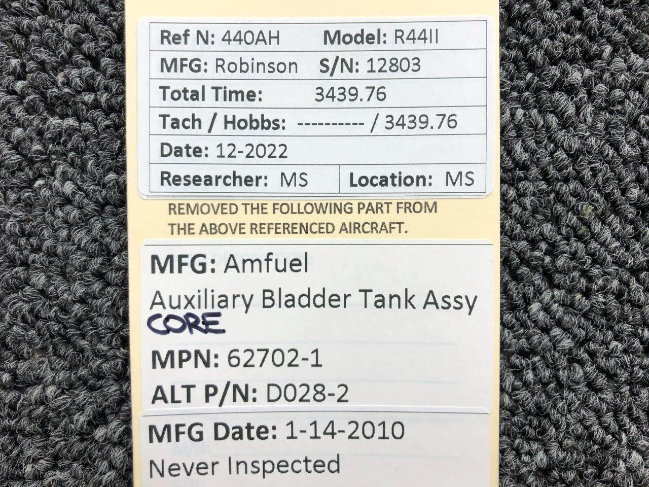 62702-1 (ALT: D028-2) Amfuel Auxiliary Fuel Bladder Tank Assembly (CORE)