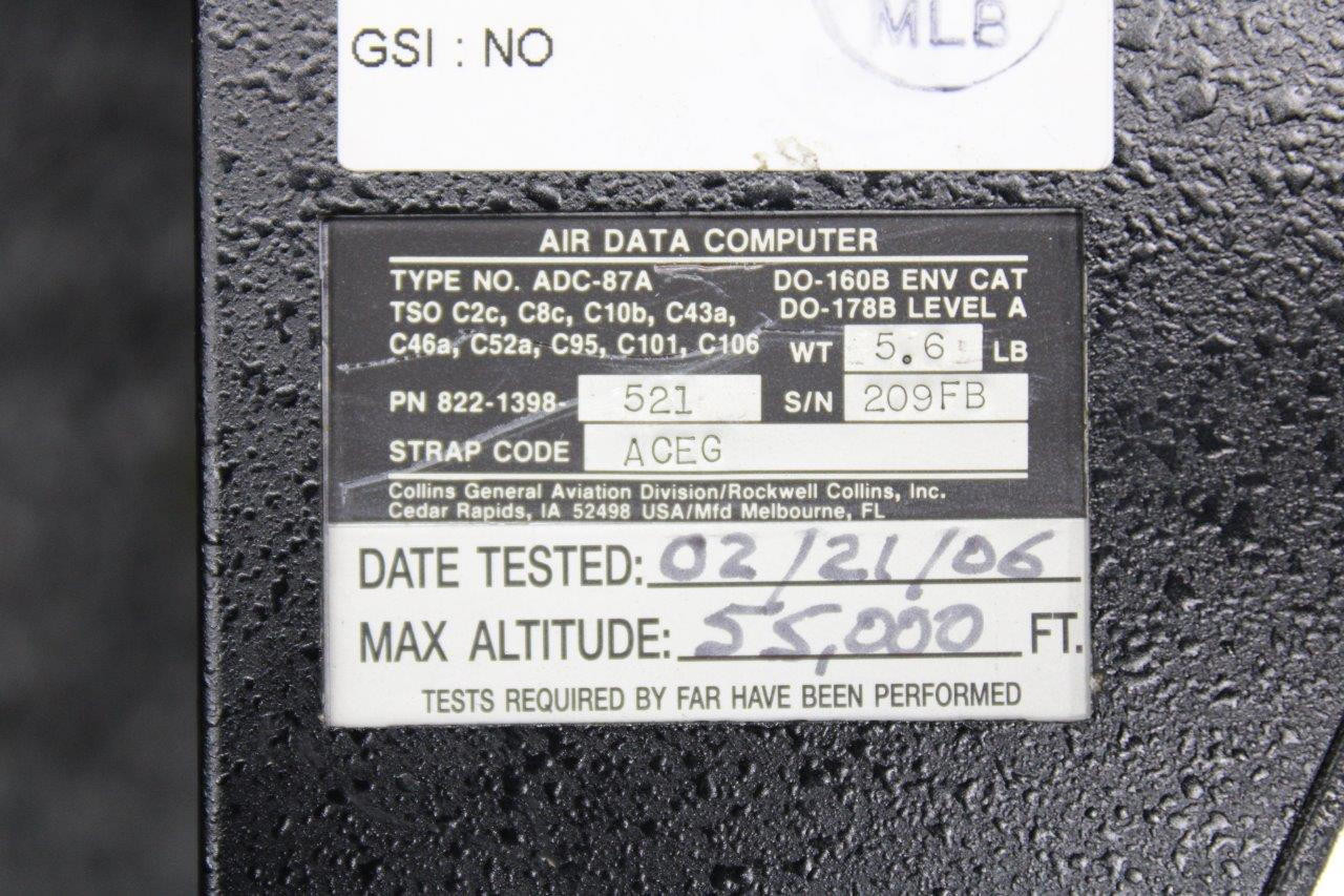 822-1398-521 Collins ADC-87A Air Data Computer Unit With Mods
