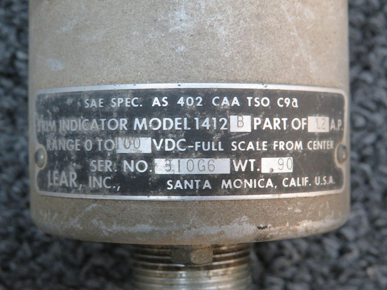 1412A Lear Aircraft Rudder Trim Indicator