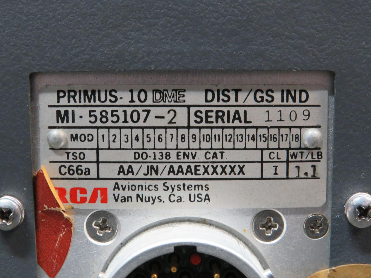 MI-585107-2 RCA Primus 10 Aircraft DME Indicator