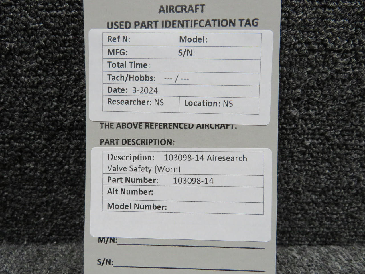 103098-14 Airesearch Worn Valve Safety Unit