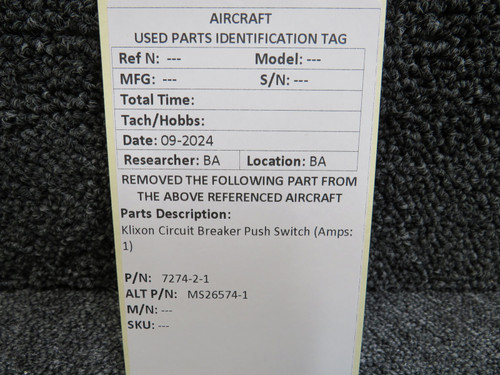 7274-2-1 Alternative Part Number MS26574-1 Klixon Circuit Breaker Push ...