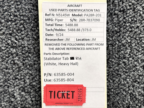 63585-004 (Use: 63585-804) Piper PA28R-201 RH Stabilator Tab (White ...