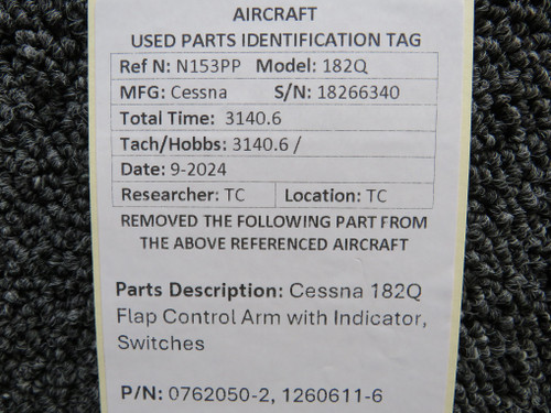 0762050-2, 1260611-6 Cessna 182Q Flap Control Arm with Indicator and ...