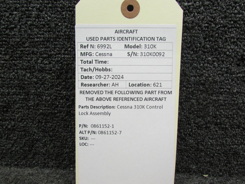 0861152-1 (FSO: 0861152-7) Cessna 310K Control Lock Assembly For Sale