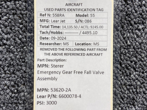 53620-2A (Alt PN: 6600078-4) Sterer Emergency Gear Free Fall Valve Assembly
