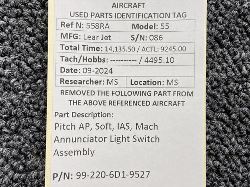 99-220-6D1-9527 Lear Jet 55 Pitch AP, IAS, Mach Annunciator Light ...