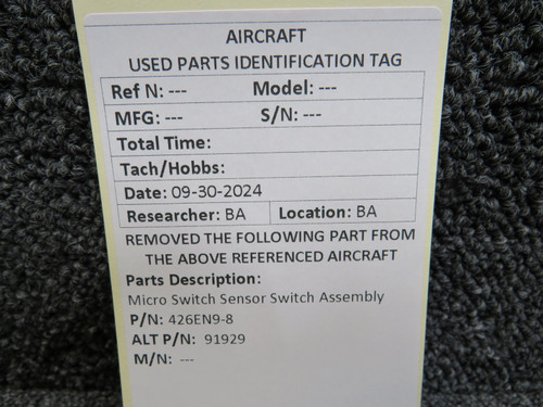 426EN9-8 Alternative Part Number 91929 Micro Switch Sensor Switch