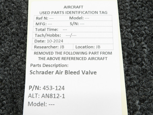453-124 Alternative Part Number AN812-1 Schrader Air Bleed Valve