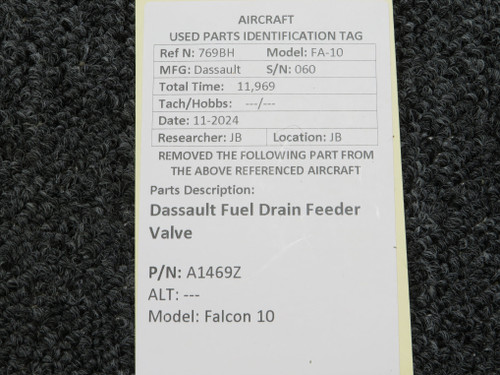 A1469Z Dassault Falcon 10 Fuel Drain Feeder Valve For Sale