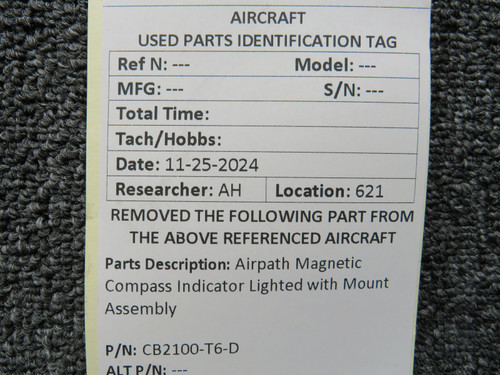 CB2100-T6-D Airpath Magnetic Compass Indicator, Lighted and Mount