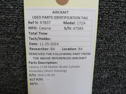 0541138-20 Cessna 172B Master Brake Cylinder Assembly (Worn and ...