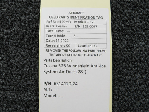 6314120-24 Cessna 525 Windshield Anti-Ice System Air Duct Unit (28”)