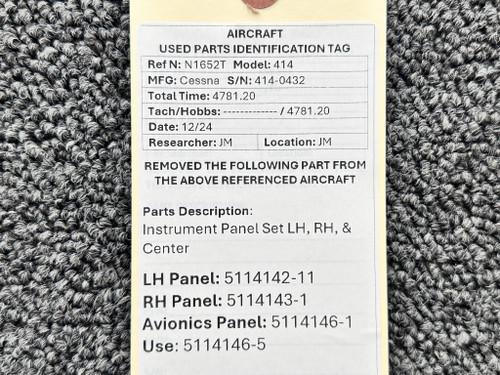 5114142-11, 5114143-1 Cessna 414 Instrument Panel Set LH, RH, and Center