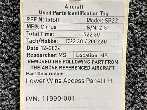 11990-001 Cirrus SR22 Lower Wing Access Panel LH For Sale