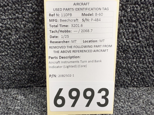 20B2502-1 Aircraft Instruments Lighted Turn and Bank Indicator (Core)