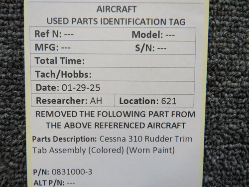 0831000-3 Cessna 310 Rudder Trim Tab, Colored and Worn Paint
