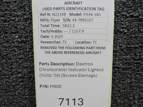 M800 Davtron Chronometer Indicator Lighted (Volts: 14) (Damaged Screen)