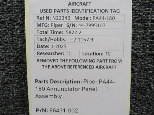 86431-002 Piper PA44-180 Annunciator Panel Assembly with VAC, ALT, and ...