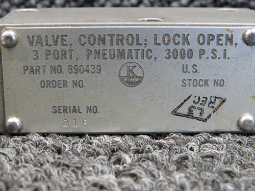 890439 Kidde 3 Port Pneumatic Lock Open Control Valve For Sale