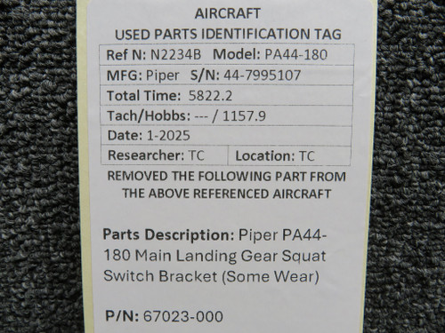 67023-000 Piper PA44-180 Main Landing Gear MLG Squat Switch Bracket ...