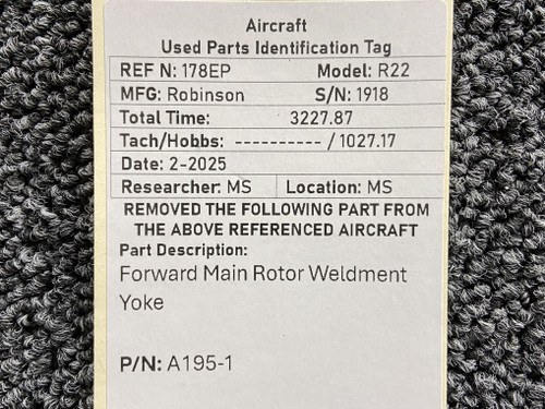 A195-1 Robinson R22 Main Rotor Forward Weldment Yoke