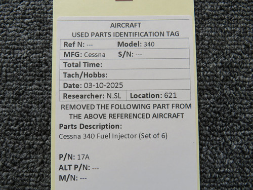 17A Cessna 340 Fuel Injector Set of 6 For Sale