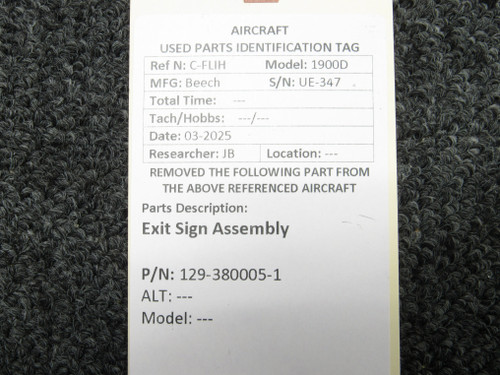 129-380005-1 Beech 1900D Exit Sign