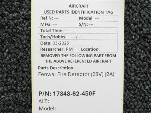 17343-62-450F Fenwal Fire Detector, 28 Volts and 2 Amps