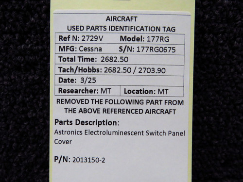 2013150-2 Cessna 177RG Astronics Electroluminescent Switch Panel Cover ...